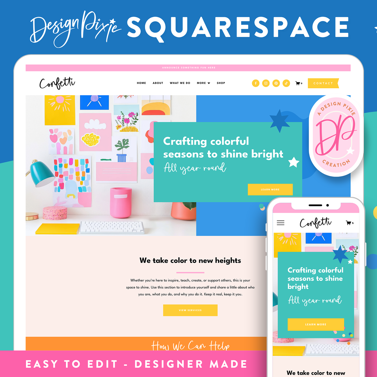 Colorful Squarespace Template - Confetti by Design Pixie