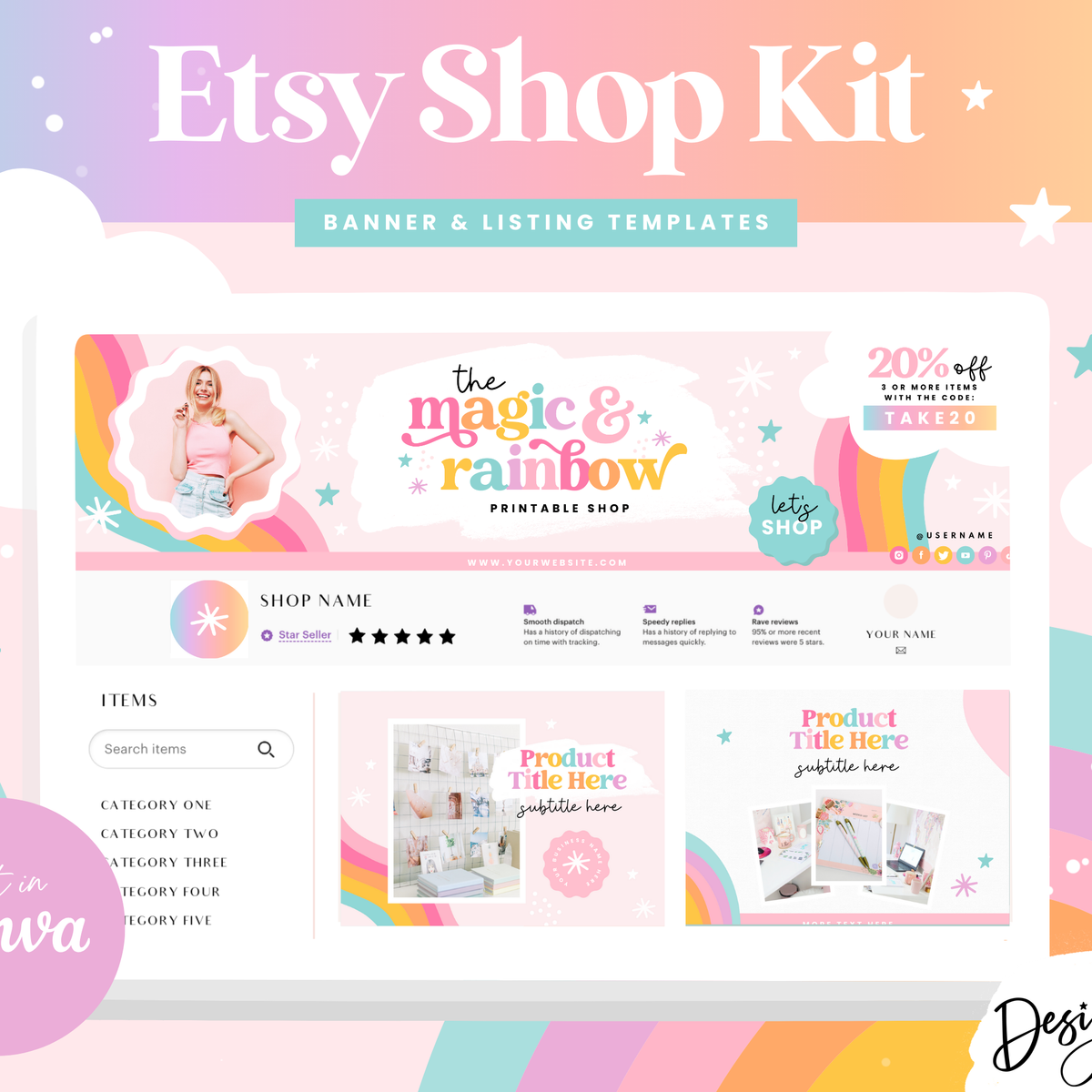 Magic And Rainbow Etsy Shop Kit – Design Pixie