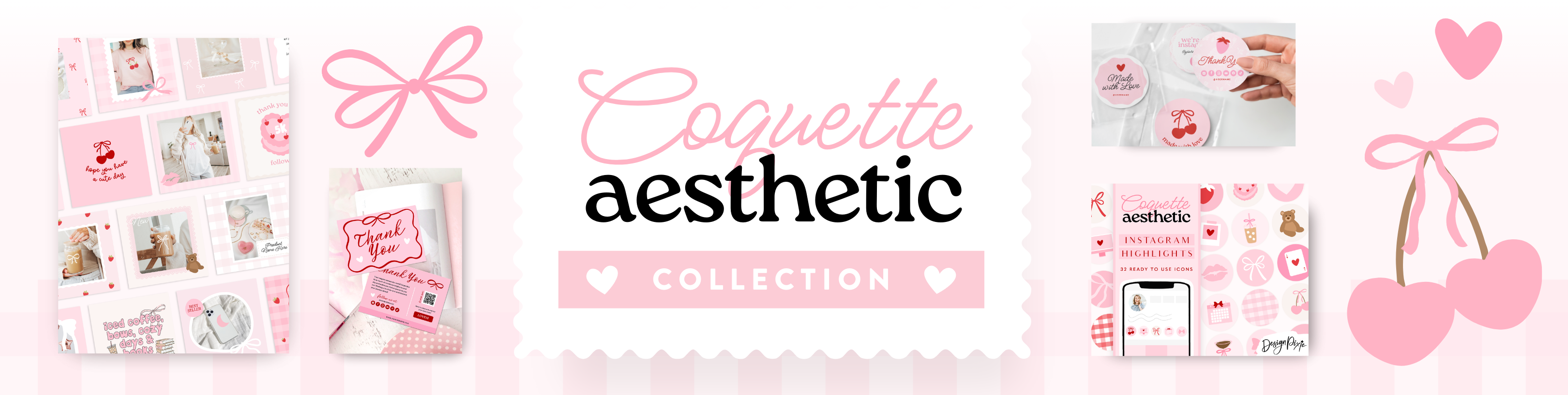 Coquette Aesthetic Branding - Girly Pink Social Media, Website, Logo ...