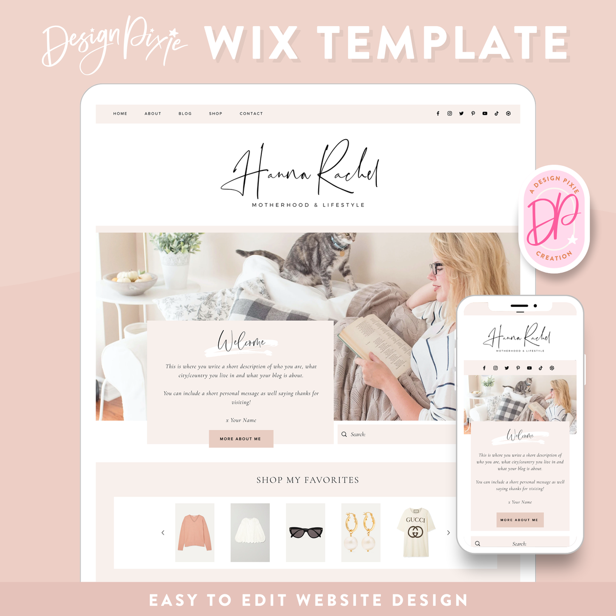 Feminine Wix Blog Template – Pretty & Pink Design for Bloggers – Design ...