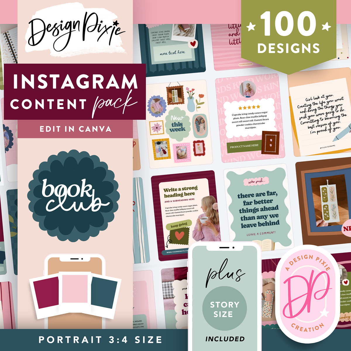 Bookstagram Instagram Templates - Canva Aesthetic Post And Story Ideas ...
