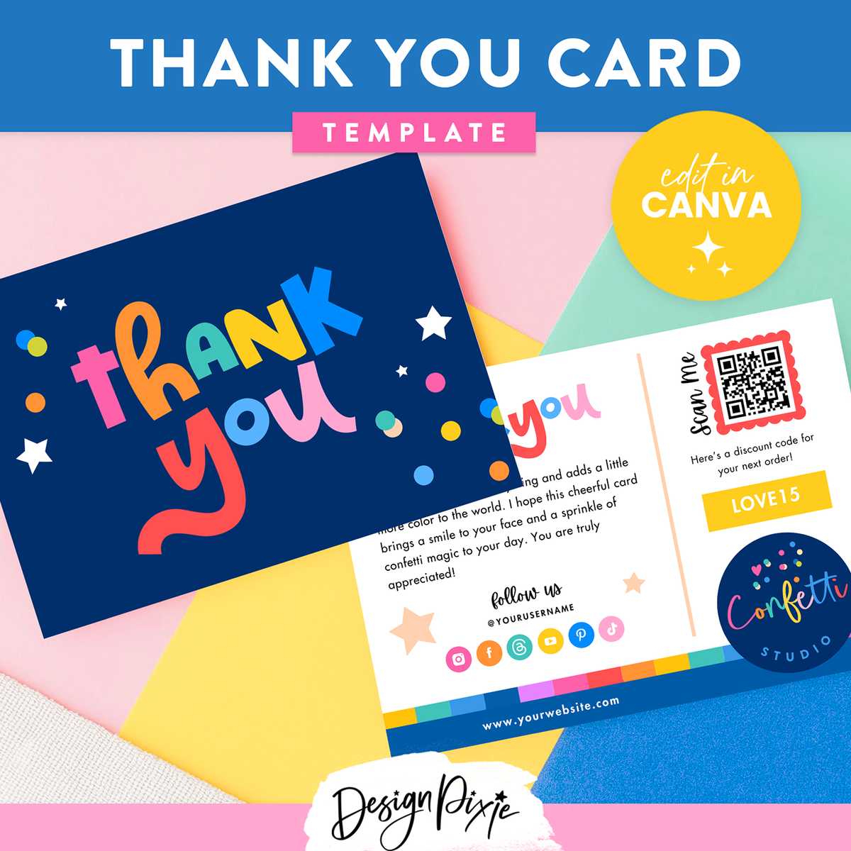 Colorful Thank You Card Template – Design Pixie