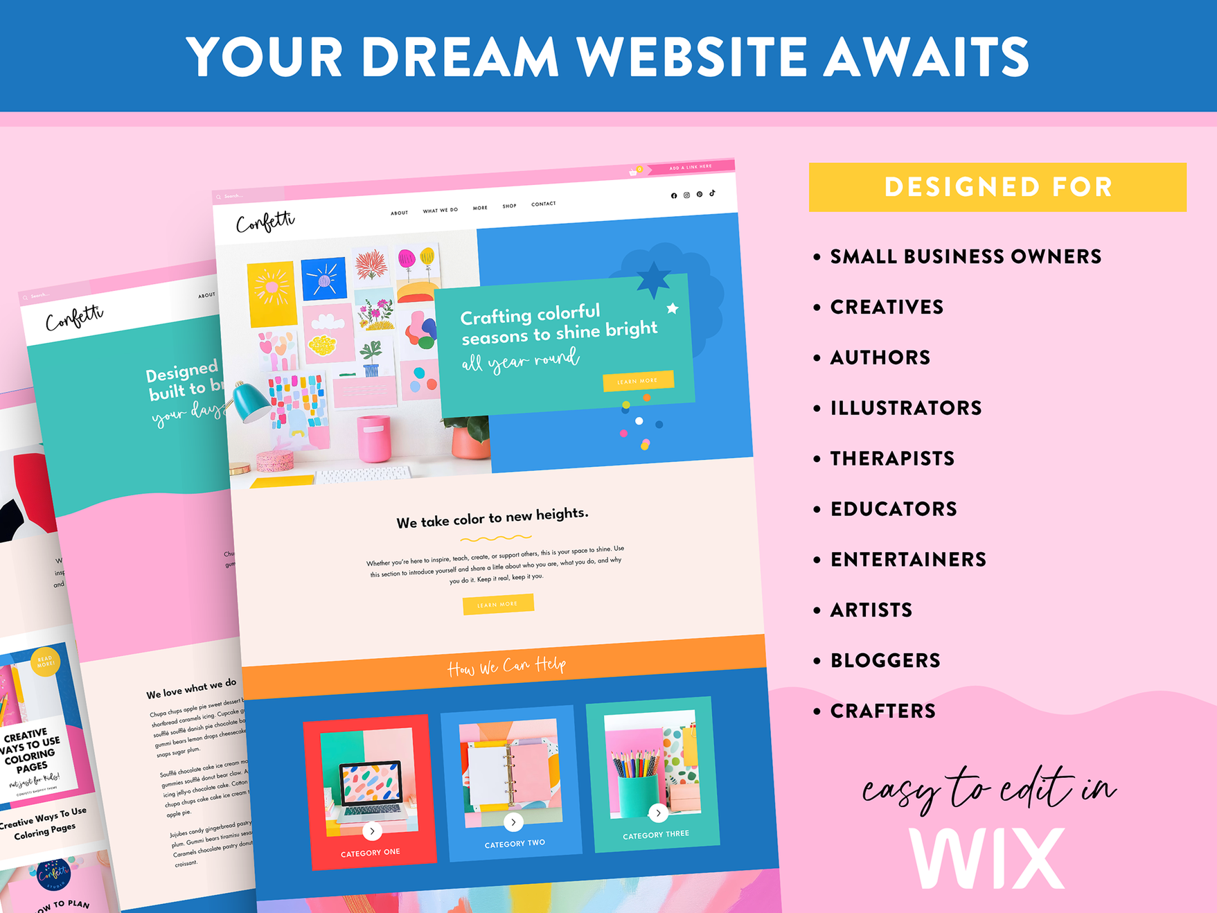 Colorful Wix Website Template - Confetti by Design Pixie