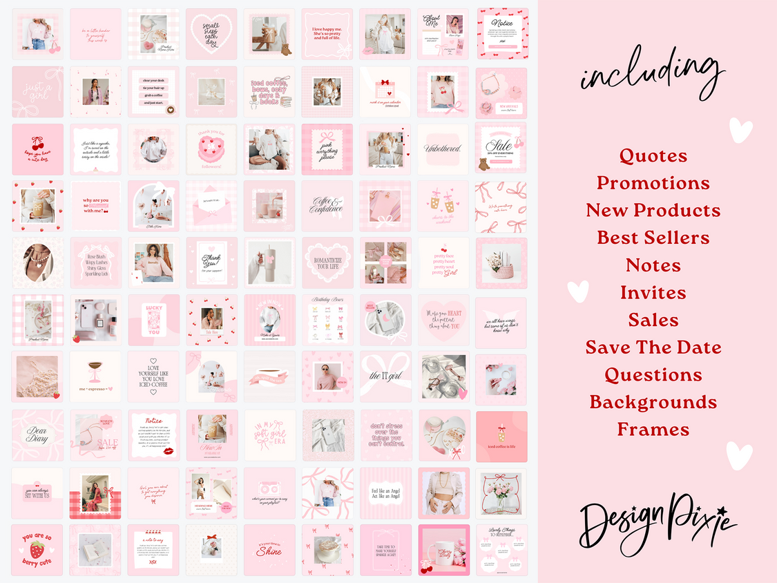 Coquette Aesthetic Instagram Post Templates -Girly Pink Feed – Design Pixie