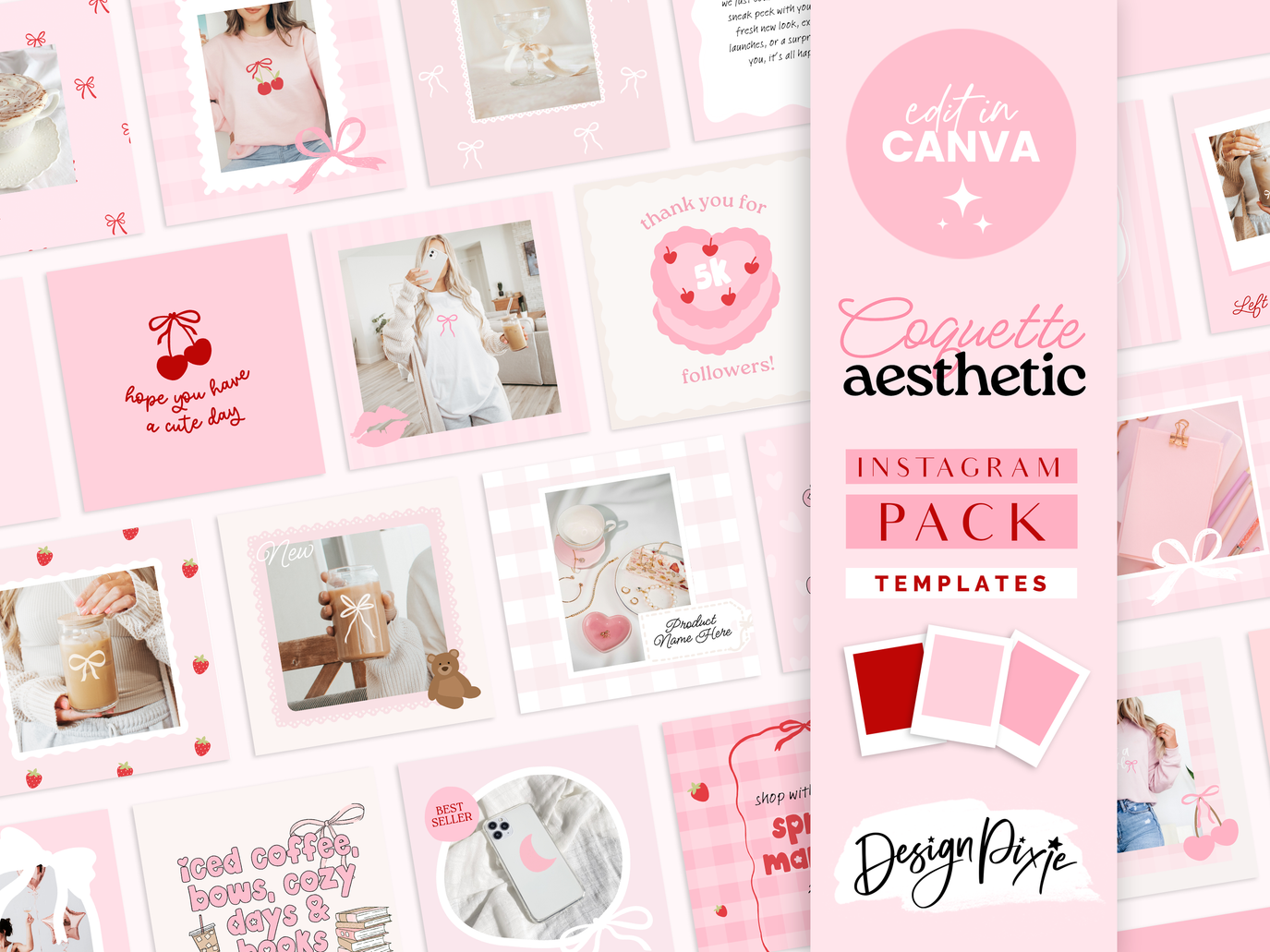 Coquette Aesthetic Instagram Post Templates -Girly Pink Feed – Design Pixie