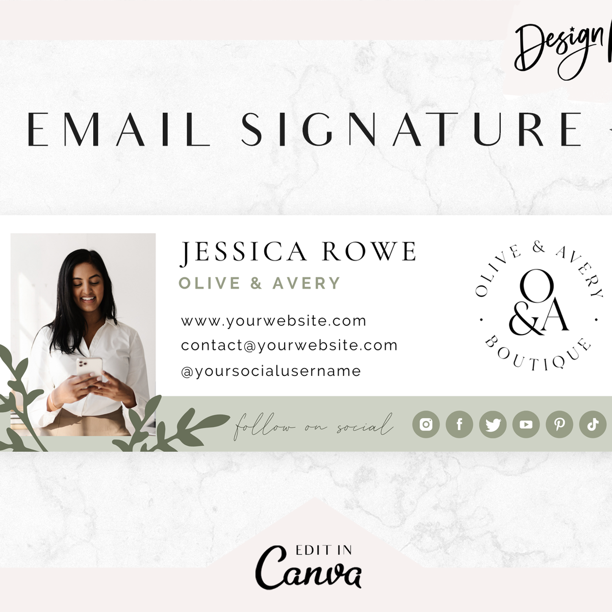 Olive Green Email Signature Template – Design Pixie