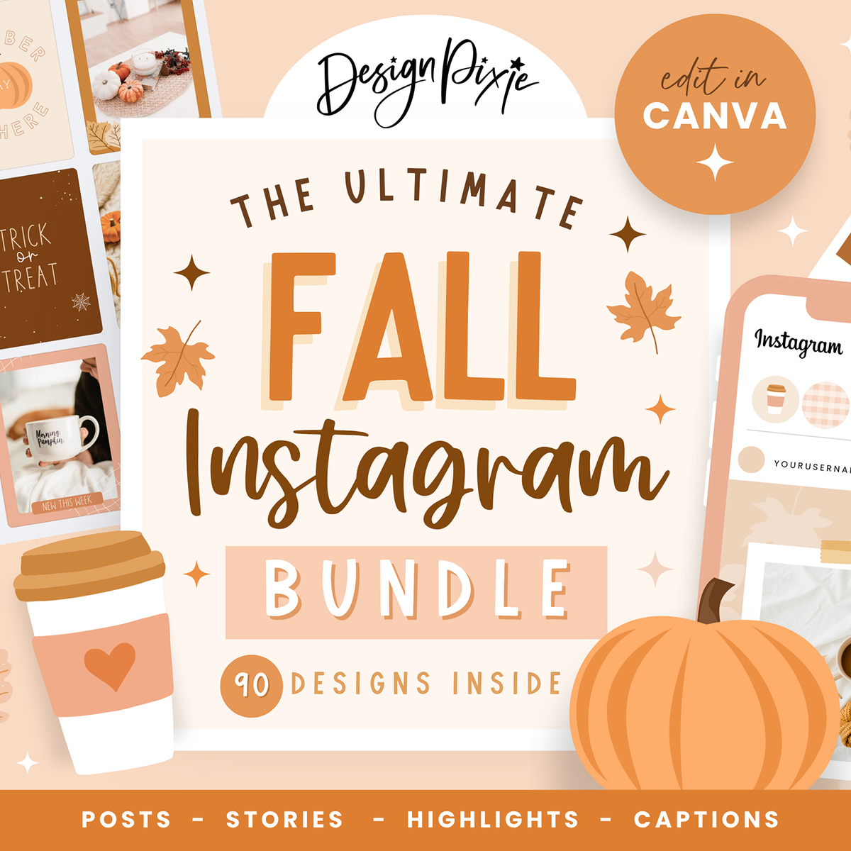 Fall Instagram Templates for Posts + Stories | Fall Caption Ideas ...