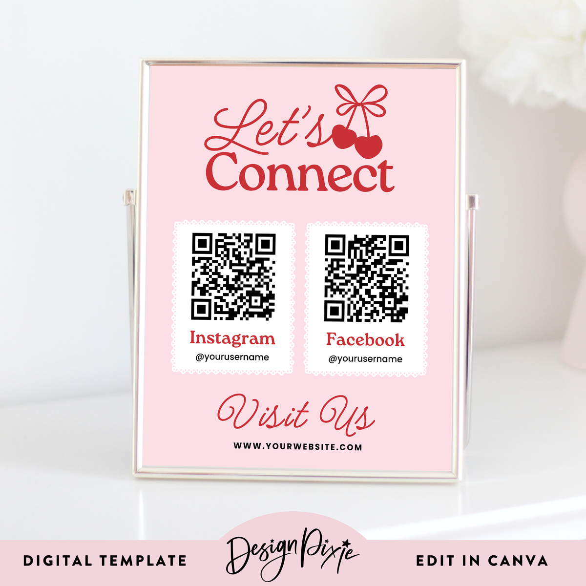 Pink Social Media Sign Template - Pretty Printable QR Code Sign – Design Pixie