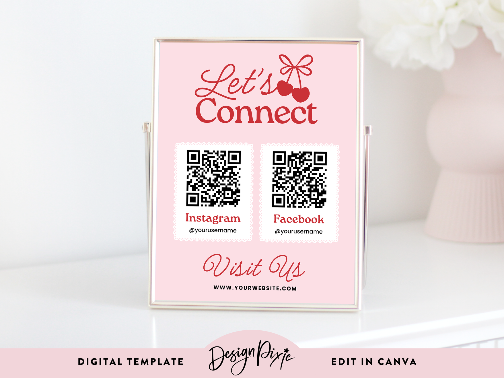 Pink Social Media Sign Template - Pretty Printable QR Code Sign ...