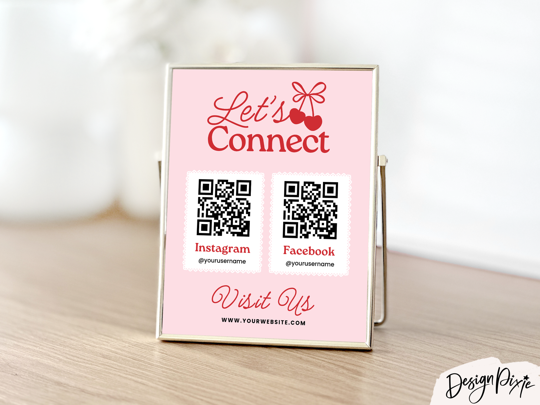 Pink Social Media Sign Template - Pretty Printable QR Code Sign ...