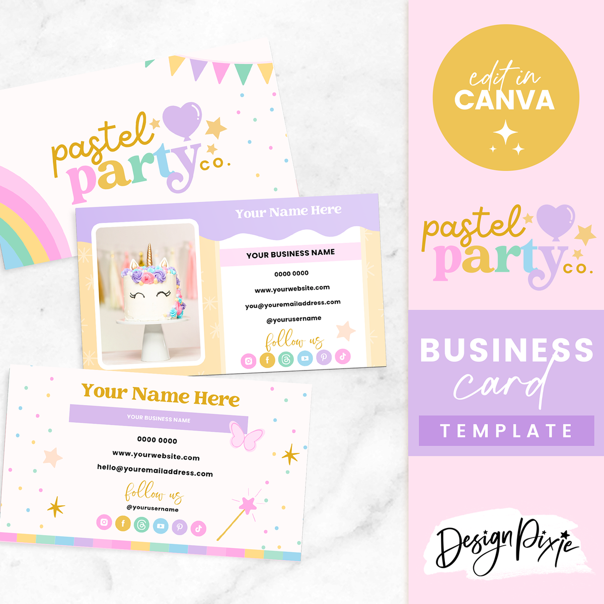 Pastel Party Business Card Template – Design Pixie