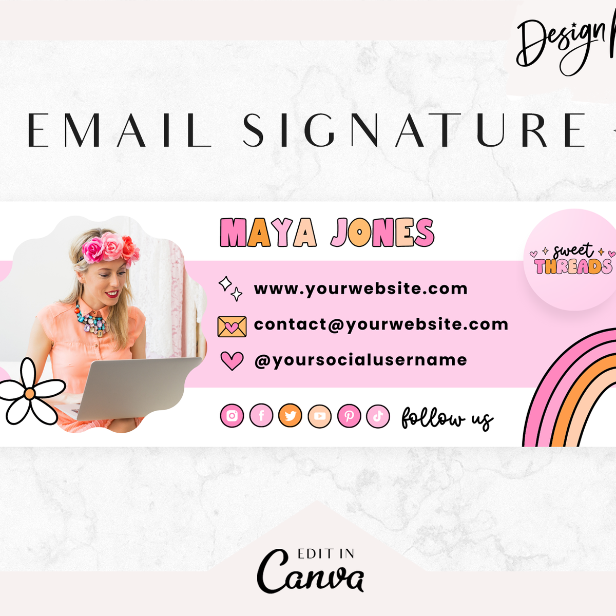 Pink Retro Email Signature Template – Design Pixie