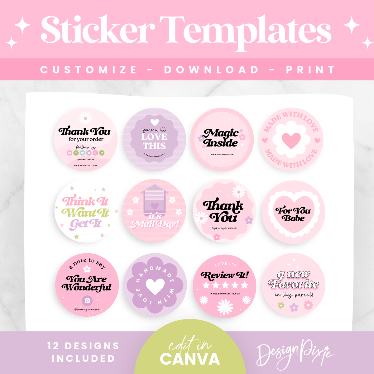 Pink Sticker Templates – Design Pixie