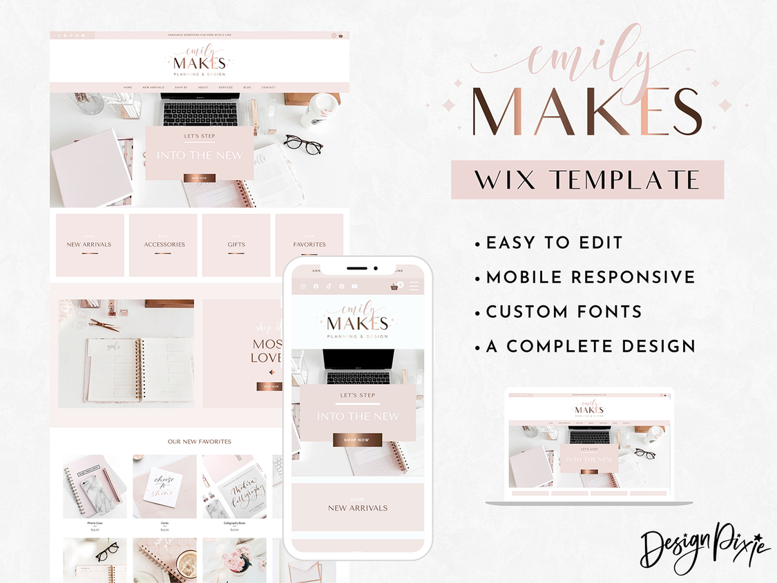 Blush Pink & Rose Gold Wix Template for Planners, Stickers, Printables ...