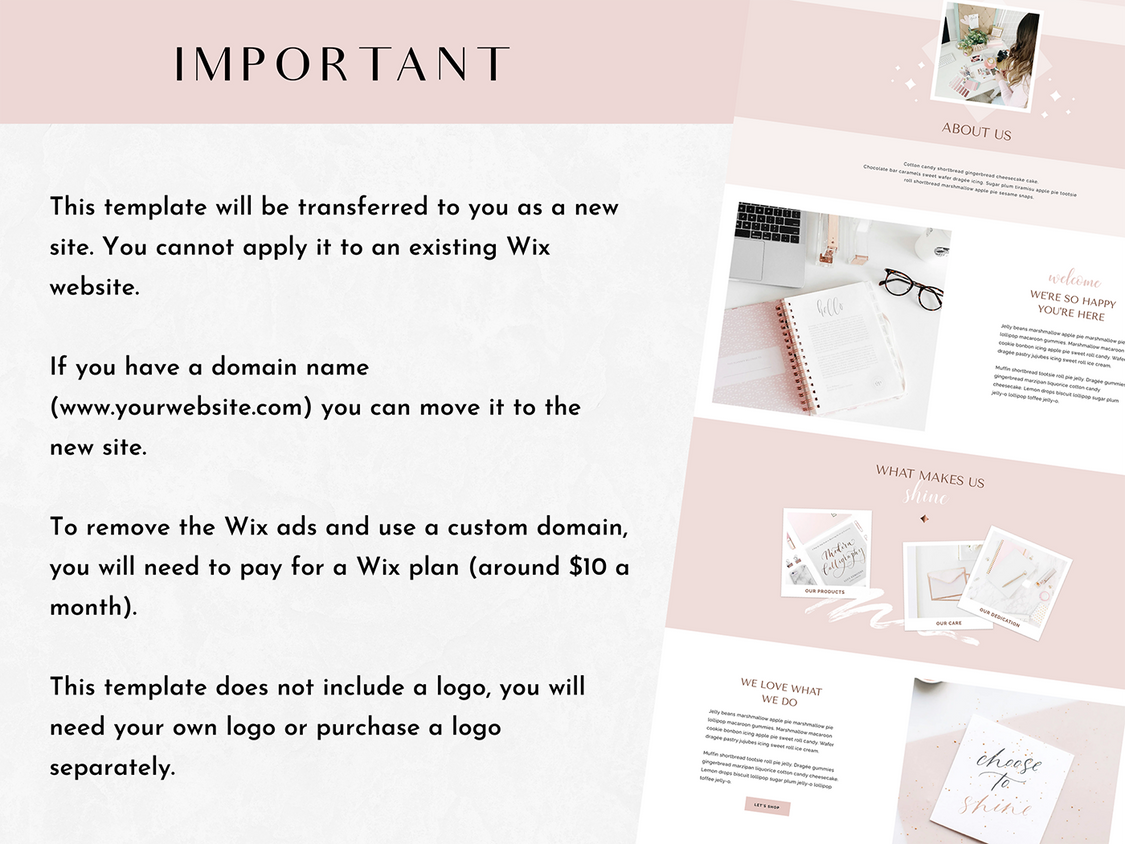 Blush Pink & Rose Gold Wix Template for Planners, Stickers, Printables ...