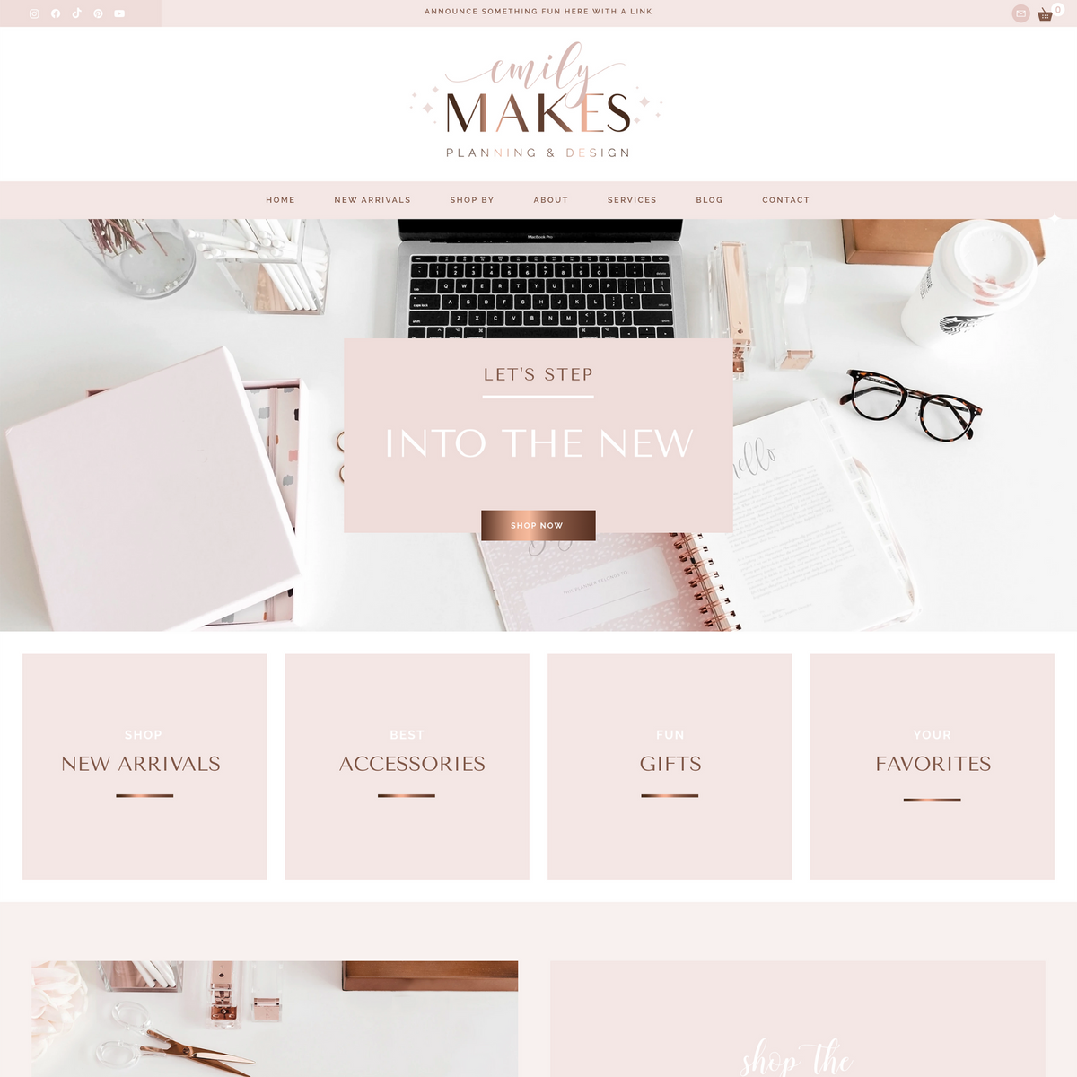 Blush Pink & Rose Gold Wix Template for Planners, Stickers, Printables ...