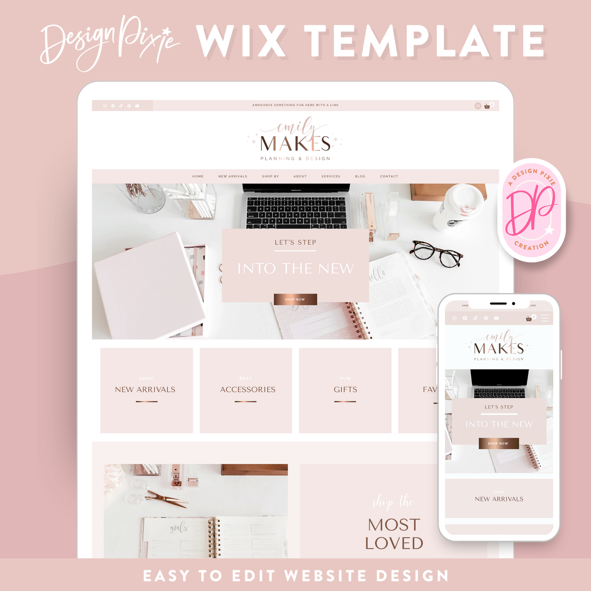 Blush Pink & Rose Gold Wix Template for Planners, Stickers, Printables ...