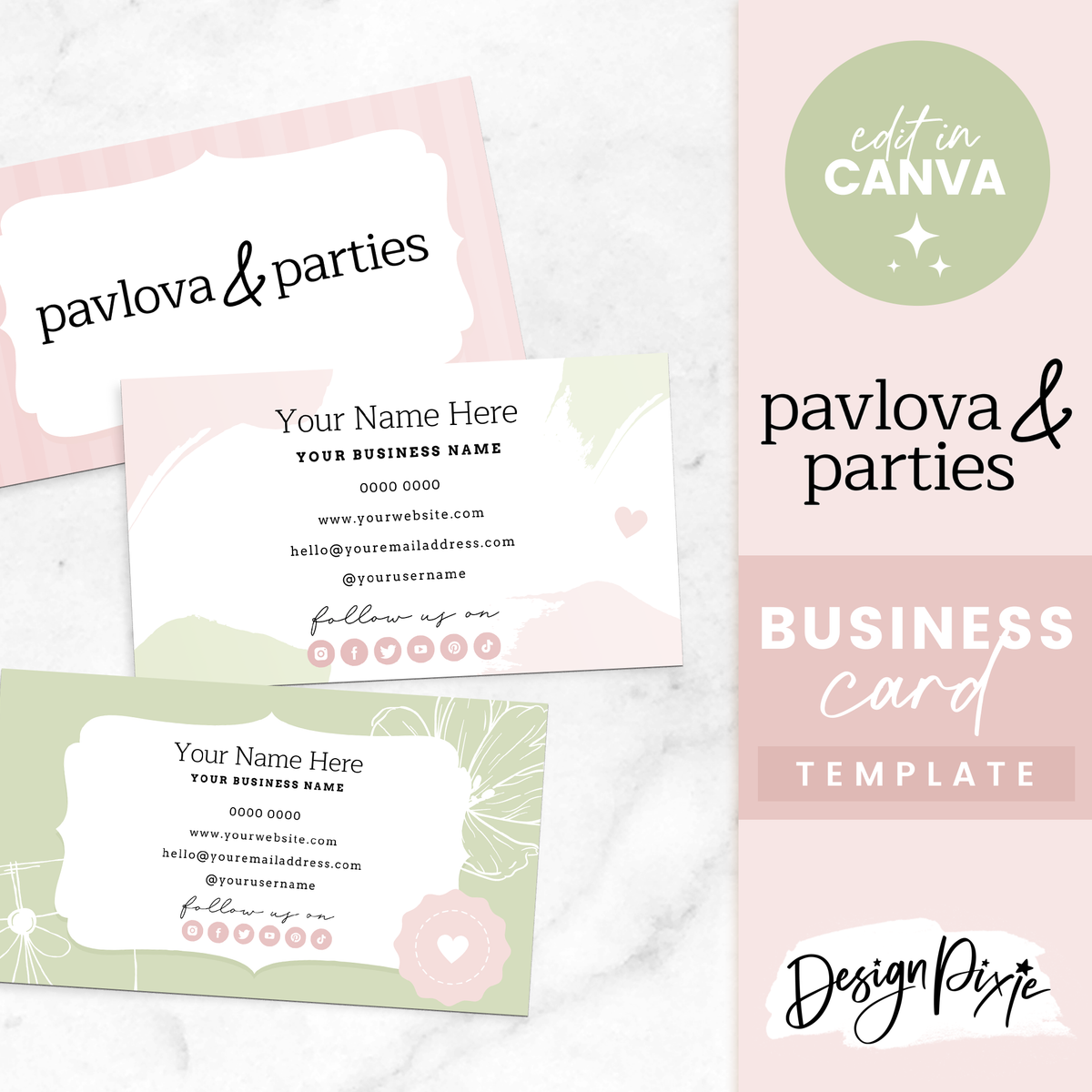 Business Card Template - Pavlova & Parties – Design Pixie